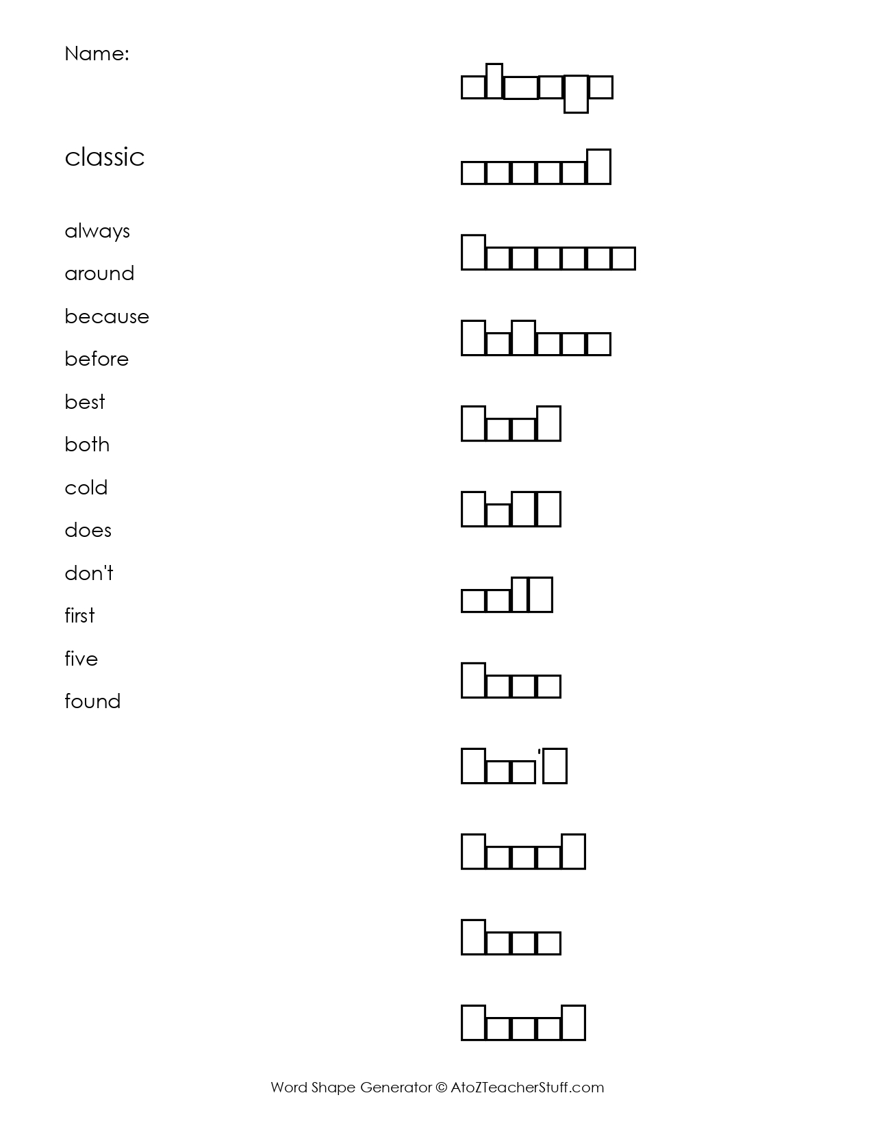 Make your own printable word shapes worksheets - A to Z Teacher Stuff