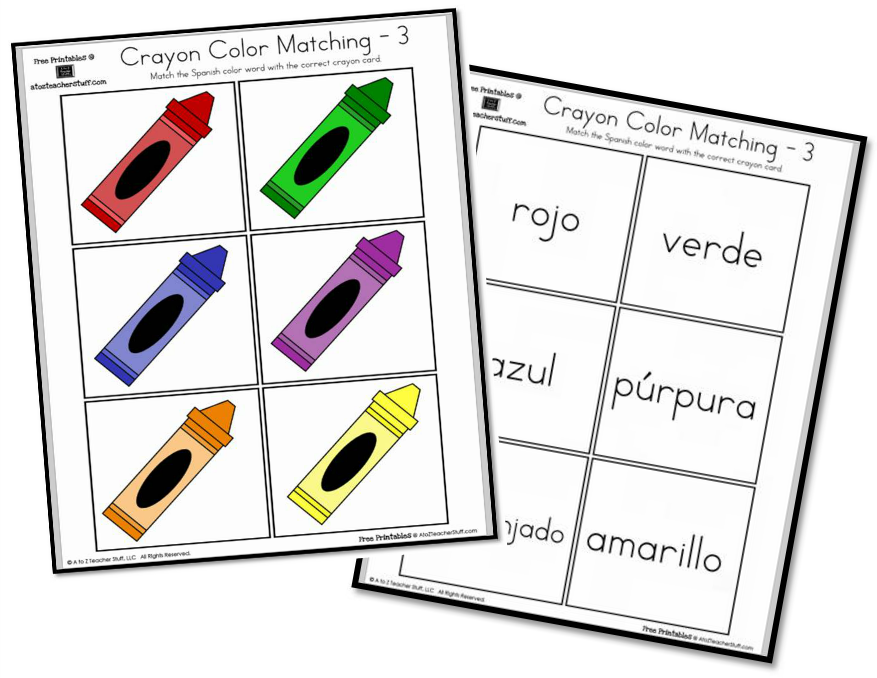 Crayon Color Matching - English & Spanish - A to Z Teacher Stuff