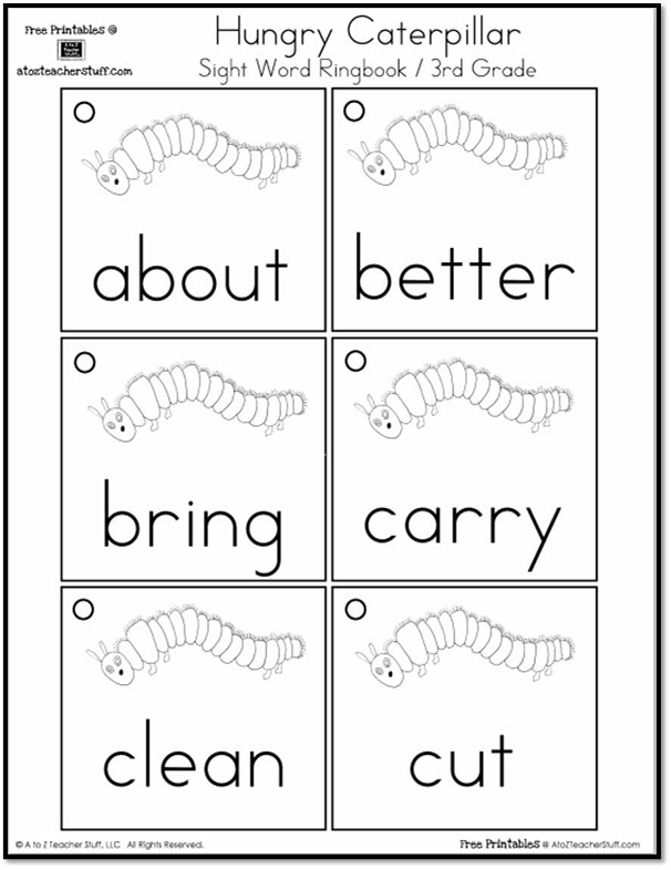 Hungry Caterpillar Second Grade Sight Words Ring Book - A to Z Teacher ...