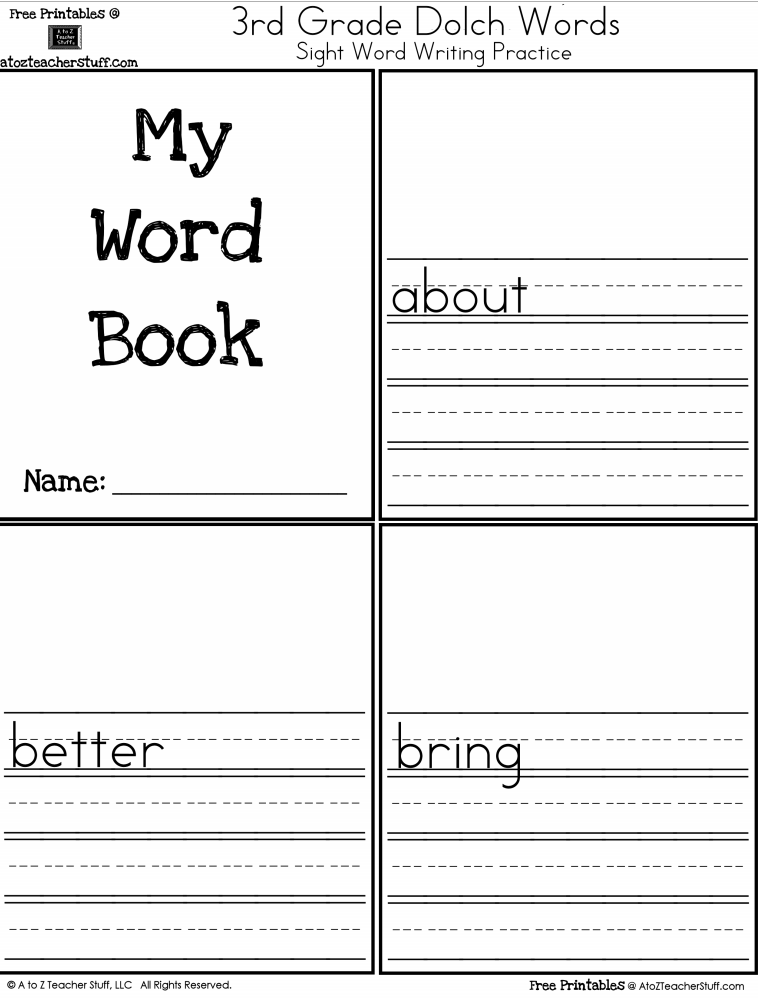 My Word Book: Third Grade Dolch Sight Words Writing Practice - A to Z ...