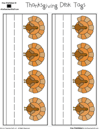 Turkey Nameplates / Desk Tags - A to Z Teacher Stuff