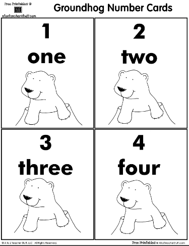 Groundhog Number Cards 1 to 12 - A to Z Teacher Stuff