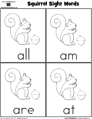 Printable Squirrel Sight Word Cards - A to Z Teacher Stuff