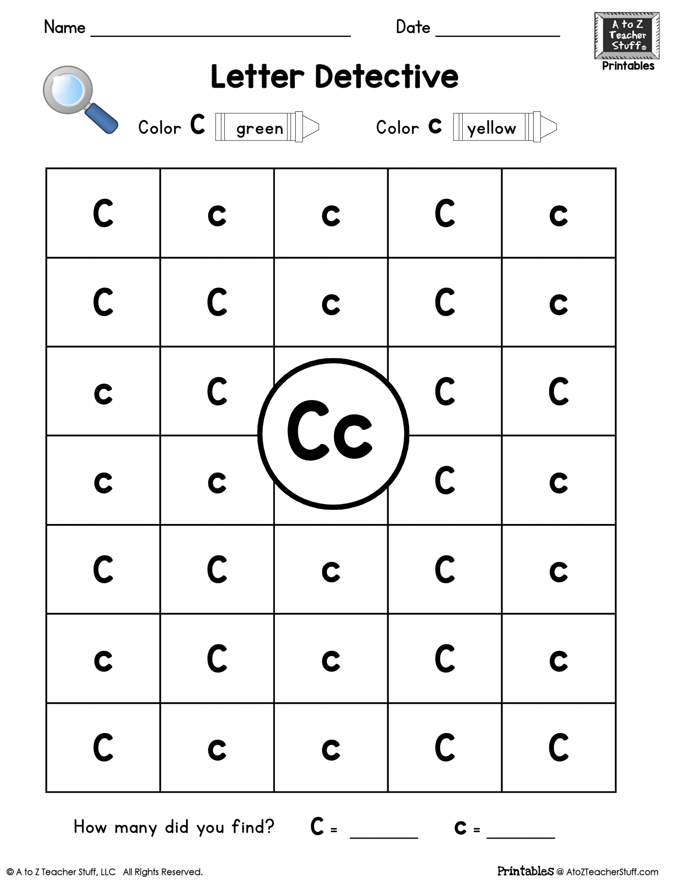 Letter C: Letter Detective Uppercase & Lowercase Visual Discrimination - A to Z Teacher Stuff