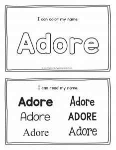 Adore - Name Printables for Handwriting Practice - A to Z Teacher Stuff
