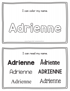 Adrienne - Name Printables for Handwriting Practice - A to Z Teacher Stuff