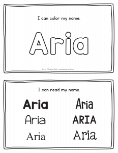 Aria - Name Printables for Handwriting Practice - A to Z Teacher Stuff