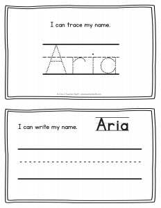 Aria - Name Printables for Handwriting Practice - A to Z Teacher Stuff