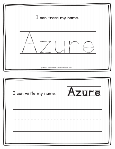Azure - Name Printables for Handwriting Practice - A to Z Teacher Stuff