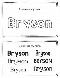 Bryson - Name Printables for Handwriting Practice - A to Z Teacher Stuff