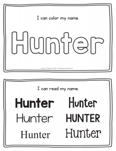 Hunter - Name Printables for Handwriting Practice - A to Z Teacher Stuff