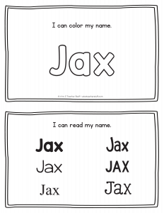 Jax - Name Printables for Handwriting Practice - A to Z Teacher Stuff