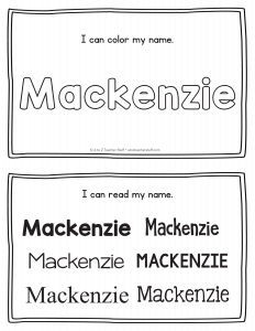 Mackenzie - Name Printables for Handwriting Practice - A to Z Teacher Stuff