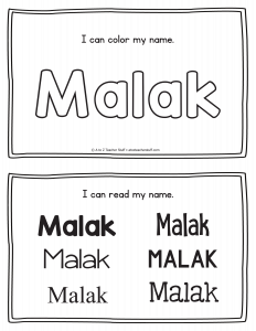 Malak- Name Printables for Handwriting Practice - A to Z Teacher Stuff