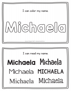 Michaela - Name Printables for Handwriting Practice - A to Z Teacher Stuff