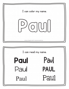 Paul - Name Printables for Handwriting Practice - A to Z Teacher Stuff