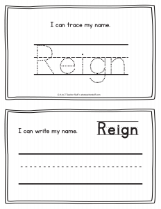 Reign - Name Printables for Handwriting Practice - A to Z Teacher Stuff