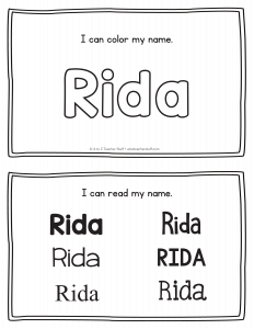 Rida - Name Printables for Handwriting Practice - A to Z Teacher Stuff