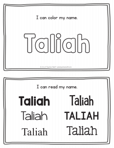 Taliah - Name Printables for Handwriting Practice - A to Z Teacher Stuff