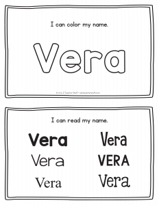 Vera - Name Printables for Handwriting Practice - A to Z Teacher Stuff