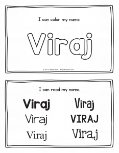 Viraj - Name Printables for Handwriting Practice - A to Z Teacher Stuff