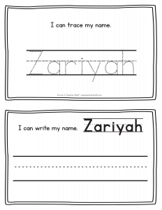 Zariyah - Name Printables for Handwriting Practice - A to Z Teacher Stuff
