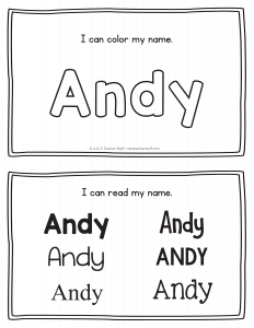 Andy - Name Printables for Handwriting Practice - A to Z Teacher Stuff