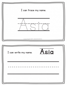 Asia - Name Printables for Handwriting Practice - A to Z Teacher Stuff