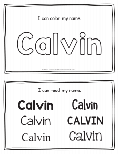 Calvin - Name Printables for Handwriting Practice - A to Z Teacher Stuff