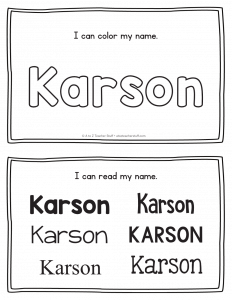 Karson - Name Printables for Handwriting Practice - A to Z Teacher Stuff