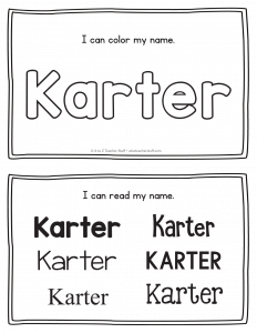 Karter - Name Printables for Handwriting Practice - A to Z Teacher Stuff