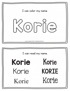 Korie - Name Printables for Handwriting Practice - A to Z Teacher Stuff