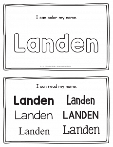 Landen - Name Printables for Handwriting Practice - A to Z Teacher Stuff