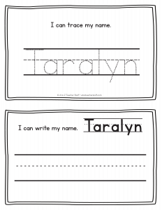 Taralyn - Name Printables for Handwriting Practice - A to Z Teacher Stuff