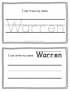 Warren - Name Printables for Handwriting Practice - A to Z Teacher Stuff