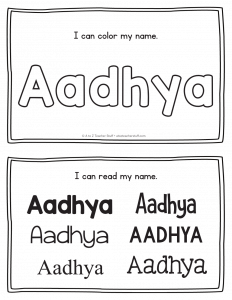 Aadhya - Name Printables for Handwriting Practice - A to Z Teacher Stuff