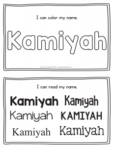 Kamiyah - Name Printables for Handwriting Practice - A to Z Teacher Stuff