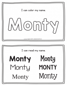 Monty - Name Printables for Handwriting Practice - A to Z Teacher Stuff