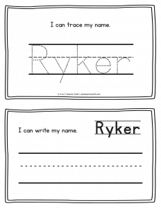 Ryker - Name Printables for Handwriting Practice - A to Z Teacher Stuff