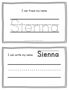Sienna - Name Printables for Handwriting Practice - A to Z Teacher Stuff