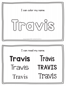 Travis - Name Printables for Handwriting Practice - A to Z Teacher Stuff