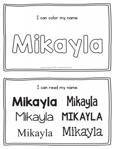 Mikayla - Name Printables for Handwriting Practice - A to Z Teacher Stuff