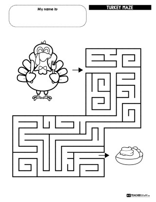 Free Turkey Maze Printable Thanksgiving Worksheet for Kids - A to Z ...